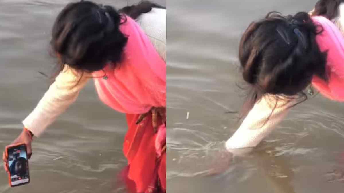 Woman Dunks Smartphone Into water So Husband Can Take dip at Maha Kumbh